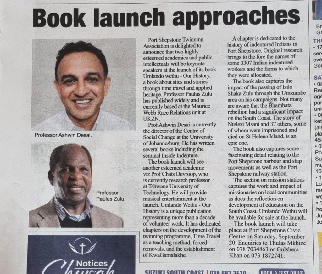 Book launch Invitation – Port Shepstone Twinning Association